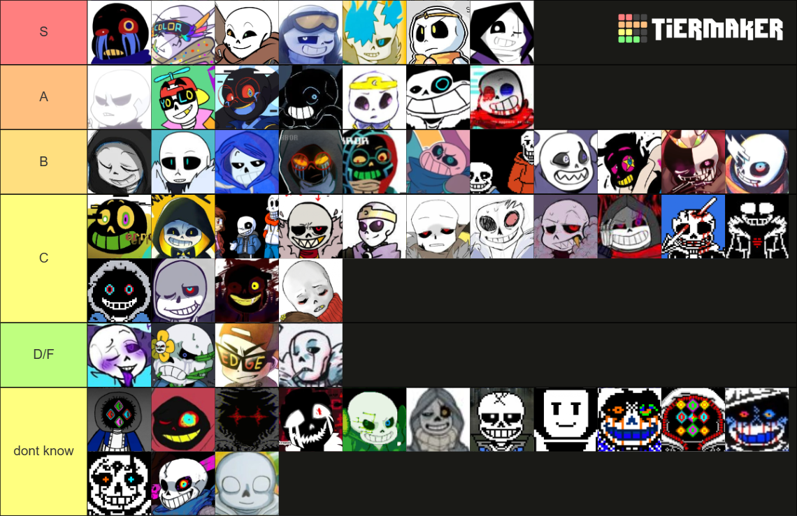 Sans AUs Tier List (Community Rankings) - TierMaker