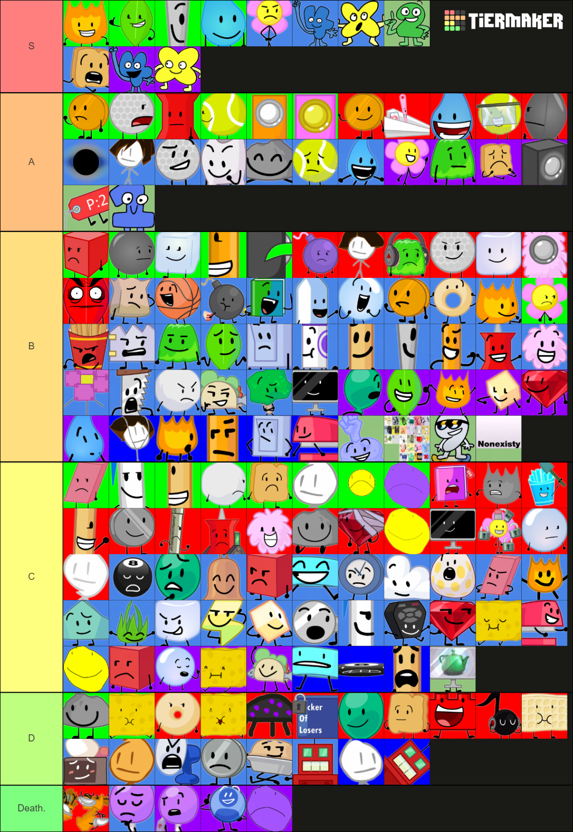 BFDI Tierlist Tier List (Community Rankings) - TierMaker