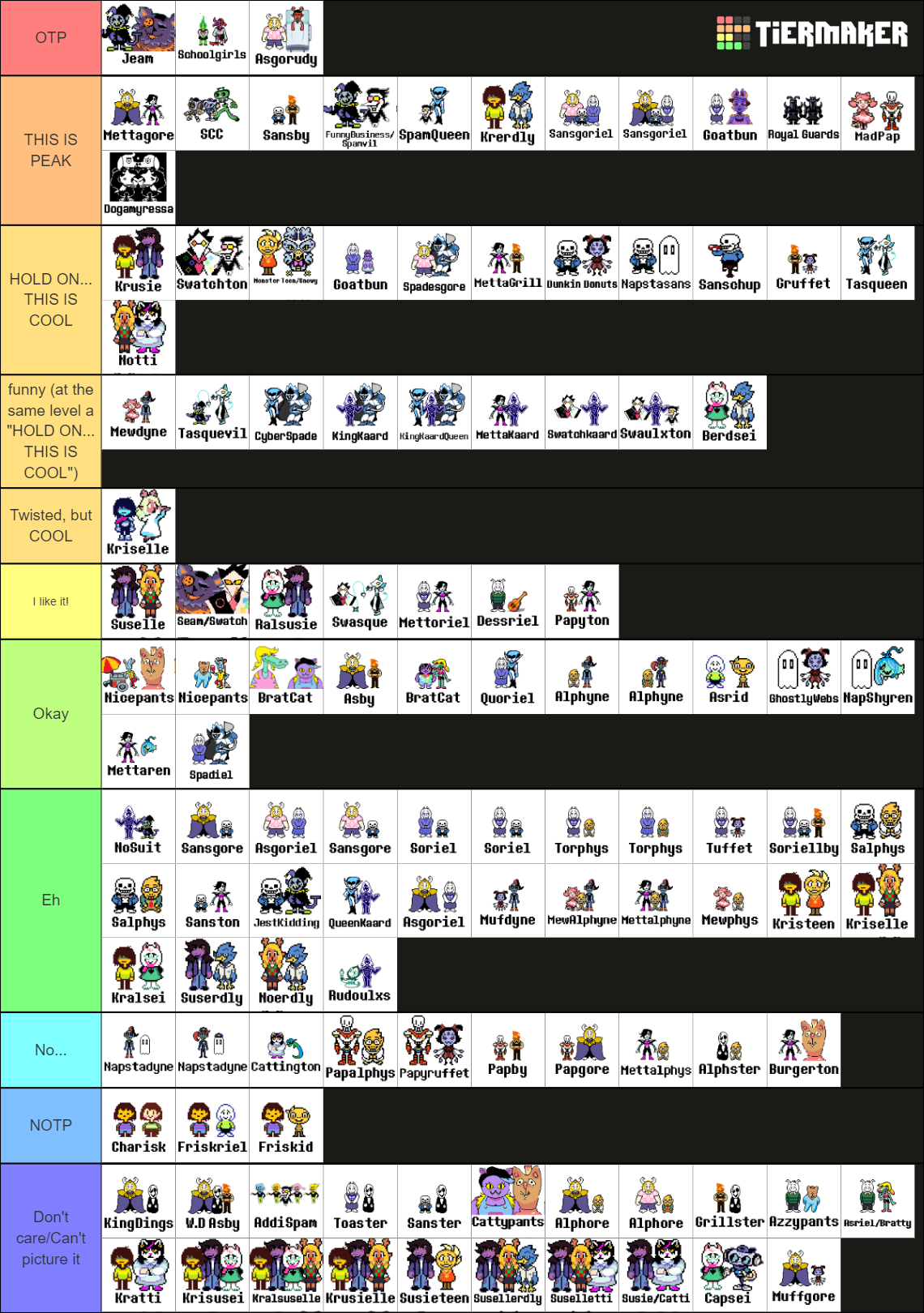 Undertale & Deltarune Ship Tierlist (with labels) Tier List (Community ...