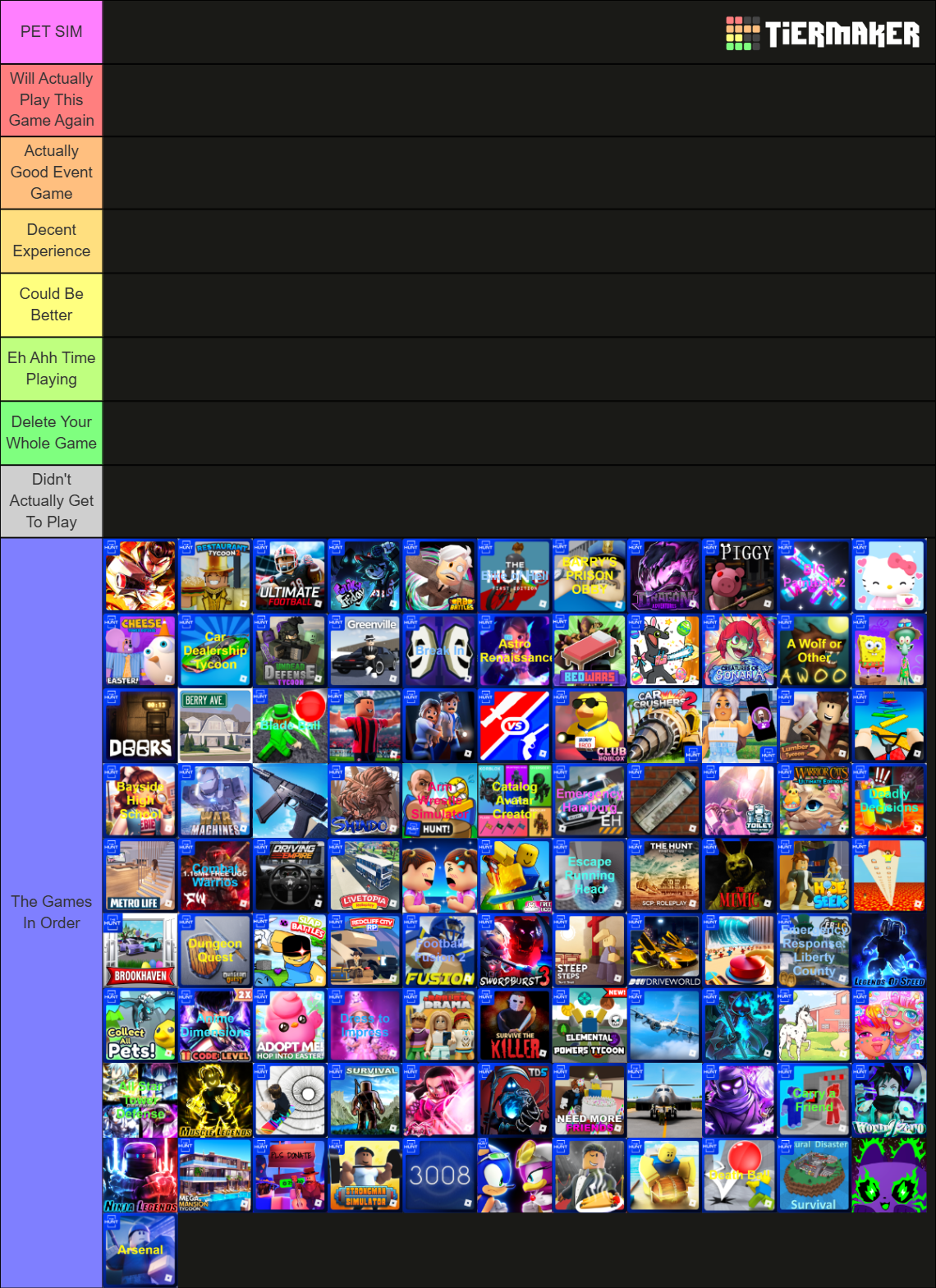 Game [Roblox: The Hunt] Tier List (Community Rankings) - TierMaker
