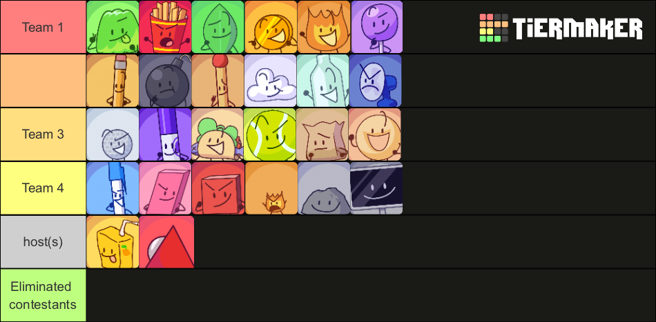 Bfdi teams Tier List (Community Rankings) - TierMaker