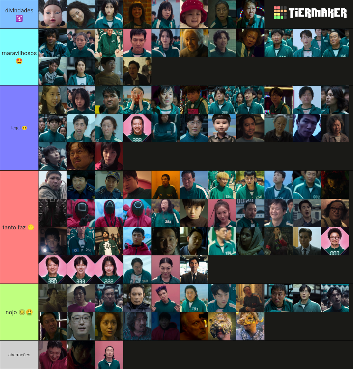 Squid Game Characters Tierlist 100 Seasons 1and2 Tier List