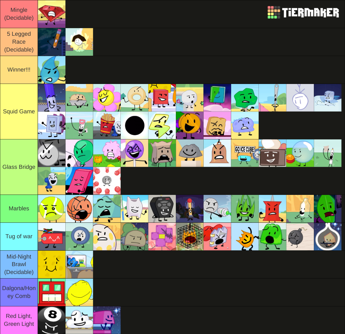 Squid Game But With BFDI Characters (S1-S2 Challenges) Tier List ...