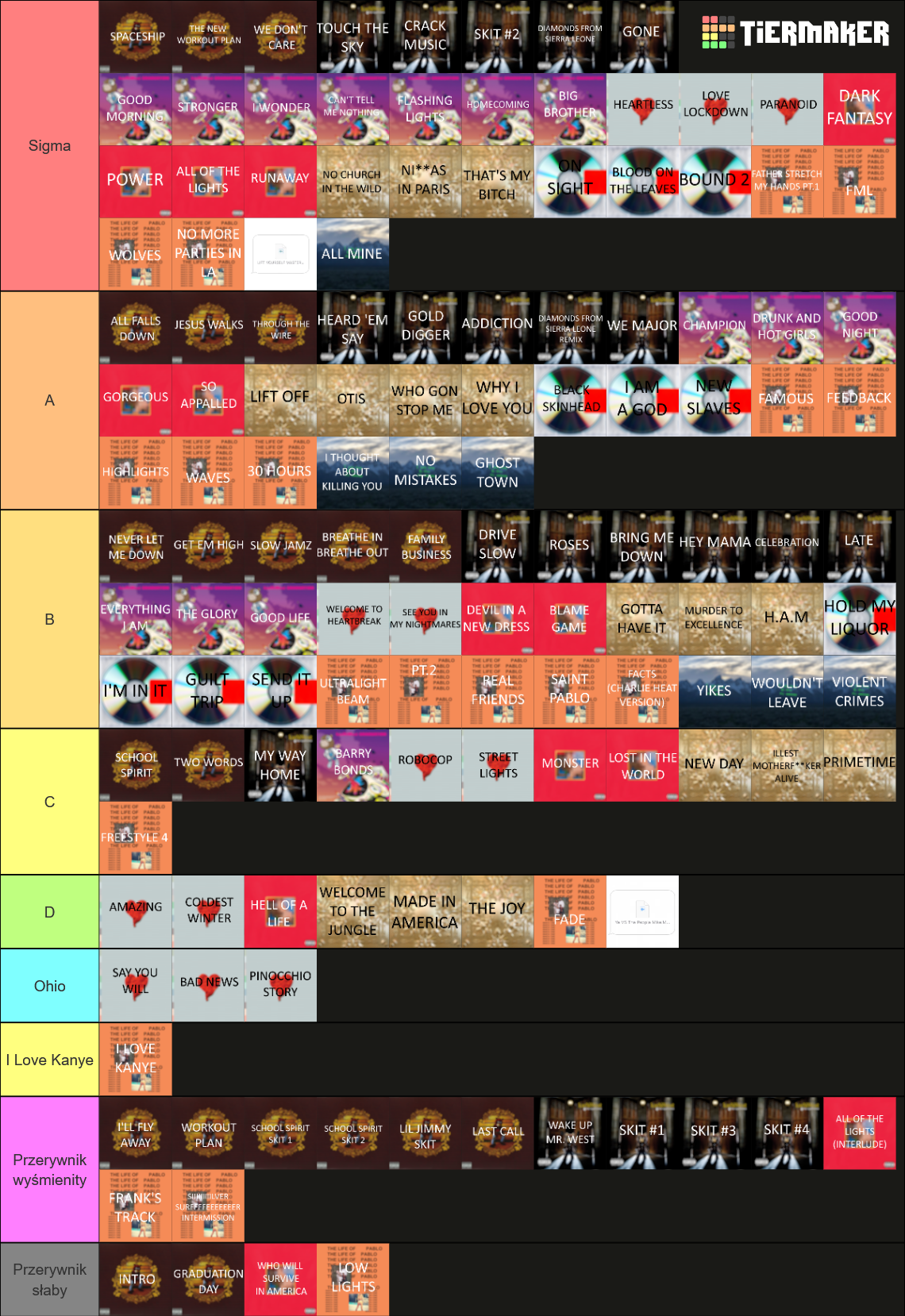 EVERY KANYE WEST SONGS Tier List (Community Rankings) - TierMaker