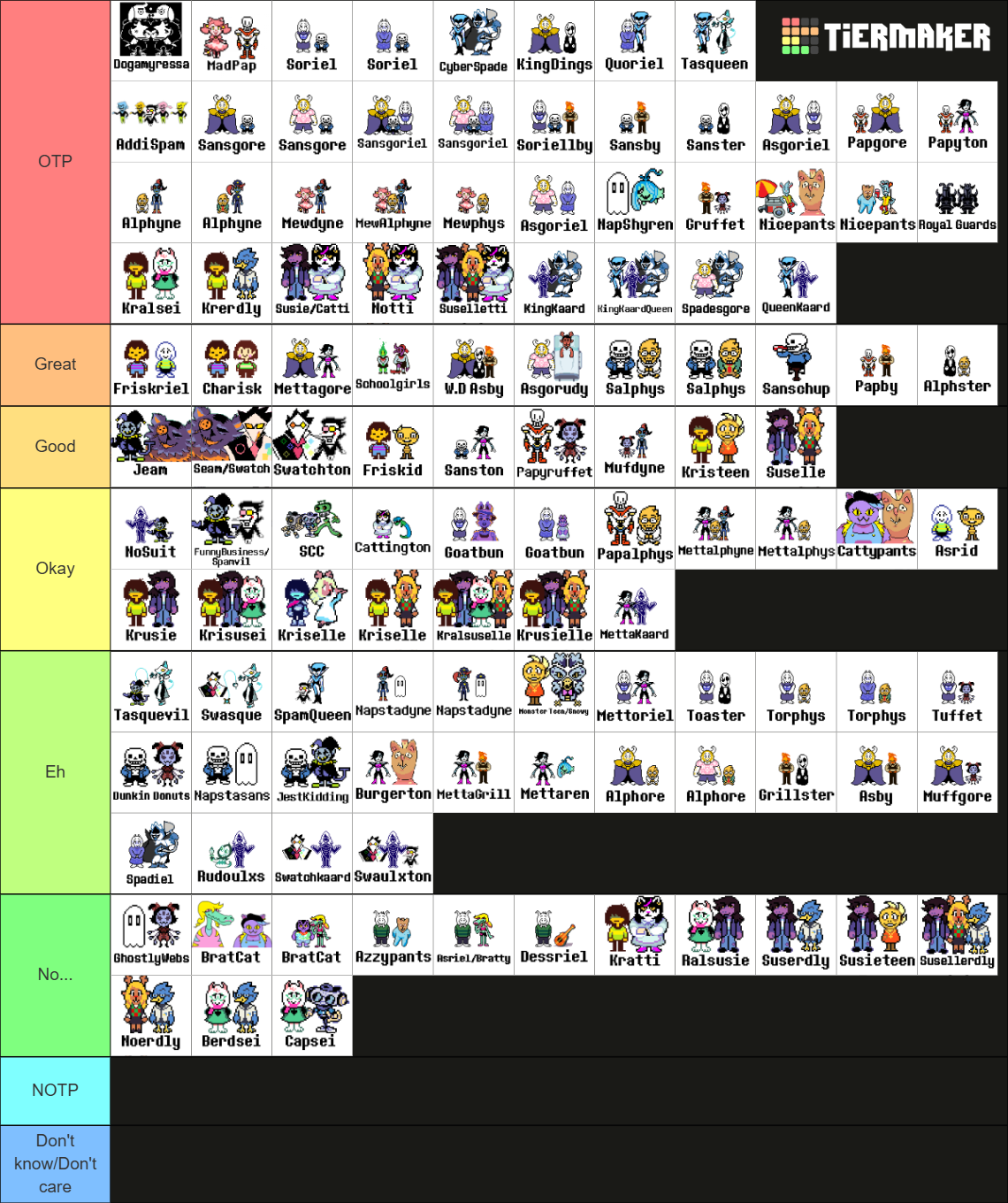 Undertale & Deltarune Ship Tierlist (with labels) Tier List (Community Rankings) - TierMaker