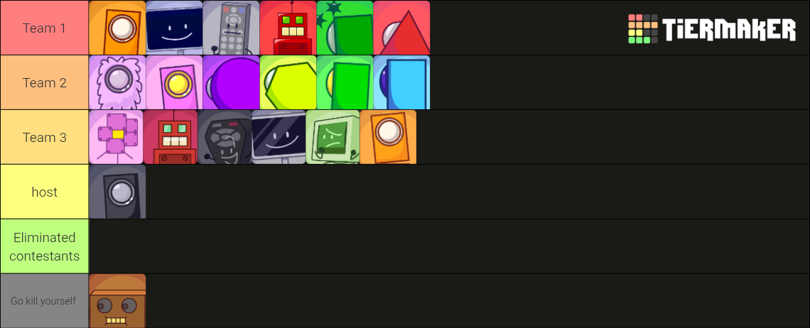 Bfdi teams Tier List (Community Rankings) - TierMaker
