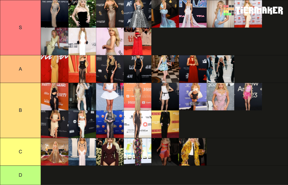 sabrina carpenter red carpet looks Tier List (Community Rankings ...