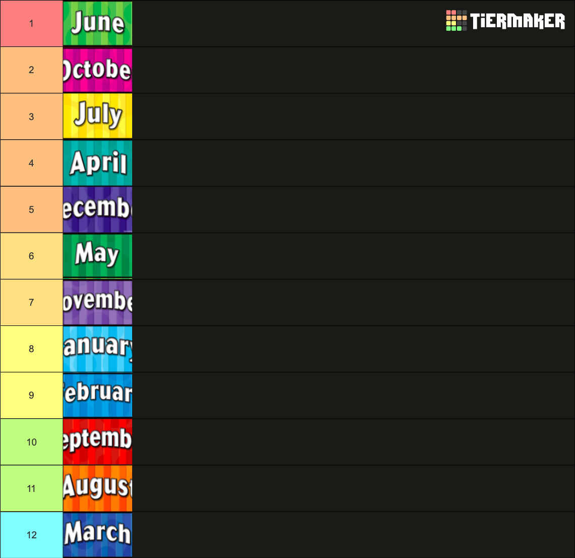 Months of the Year Tier List (Community Rankings) - TierMaker