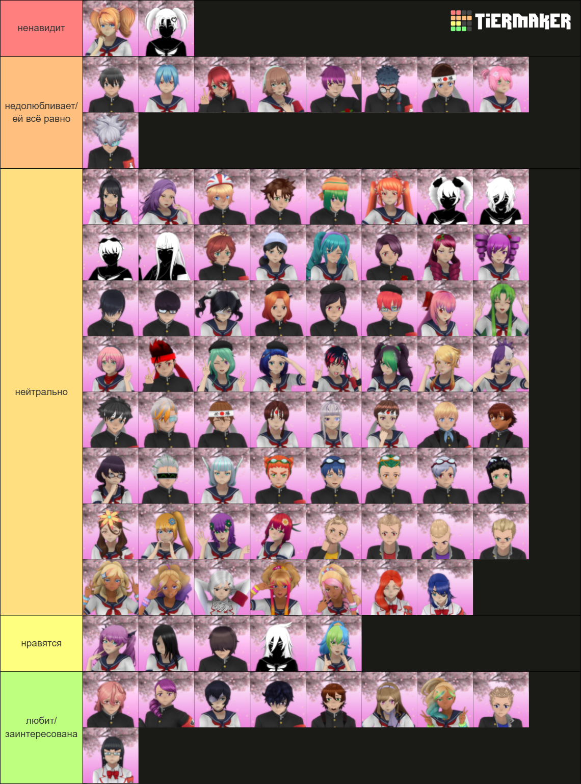 Yandere simulator Tier List (Community Rankings) - TierMaker