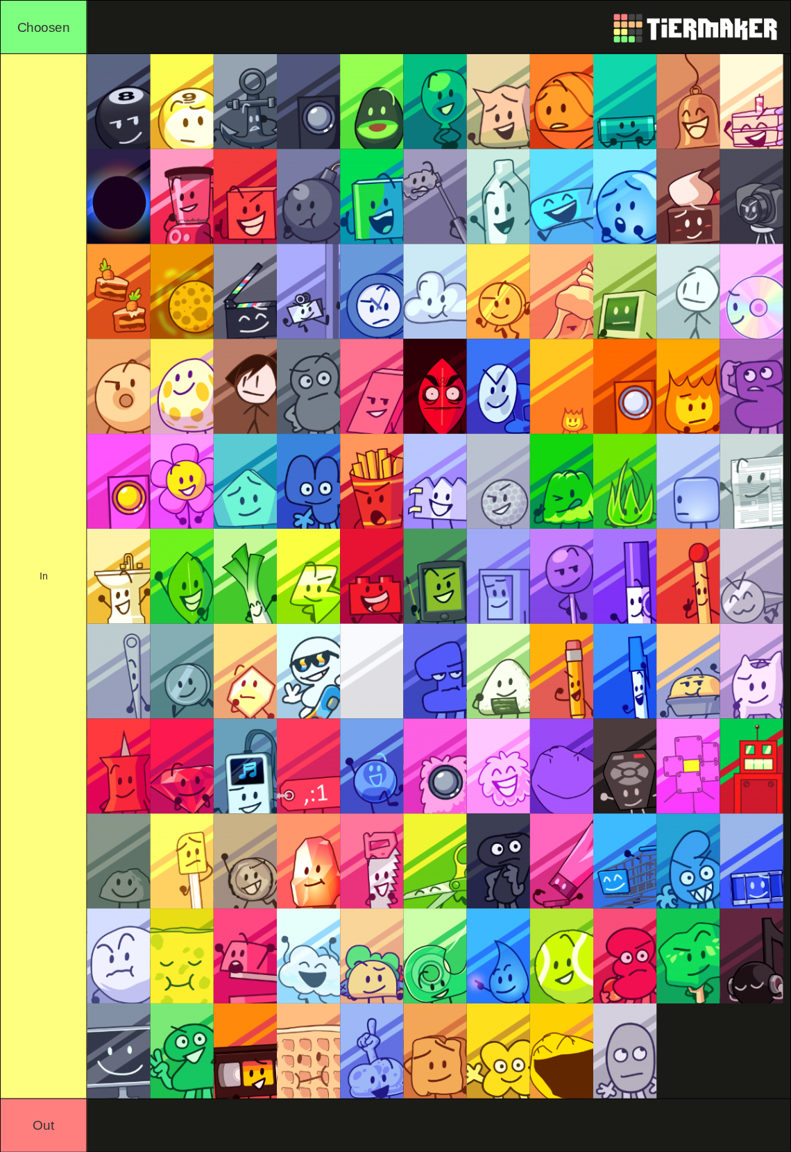 BFDI Characters (all seasons) with BFB 17-22 Voting Icons Tier List ...
