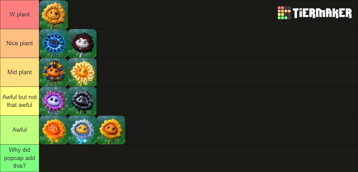 PvZ:GW2 all Sunflowers Tier List (Community Rankings) - TierMaker