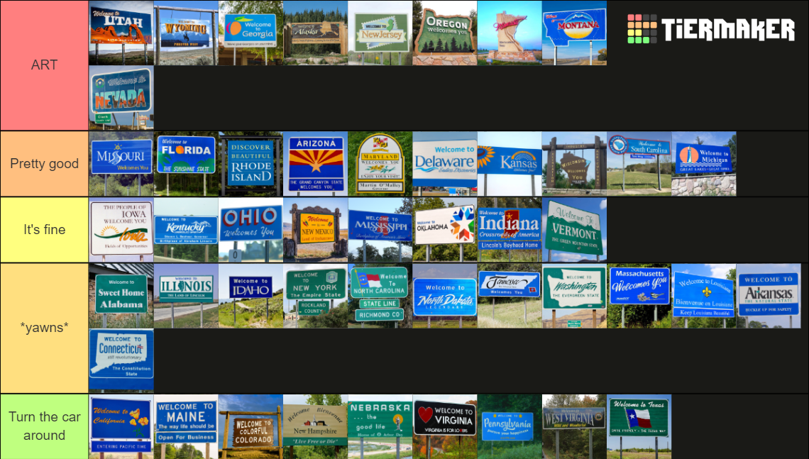 U.S. State Welcome Signs Tier List (Community Rankings) - TierMaker
