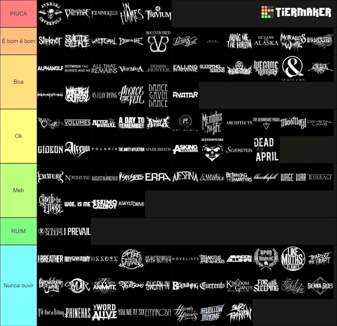 Metalcore Bands Tier List (Community Rankings) - TierMaker