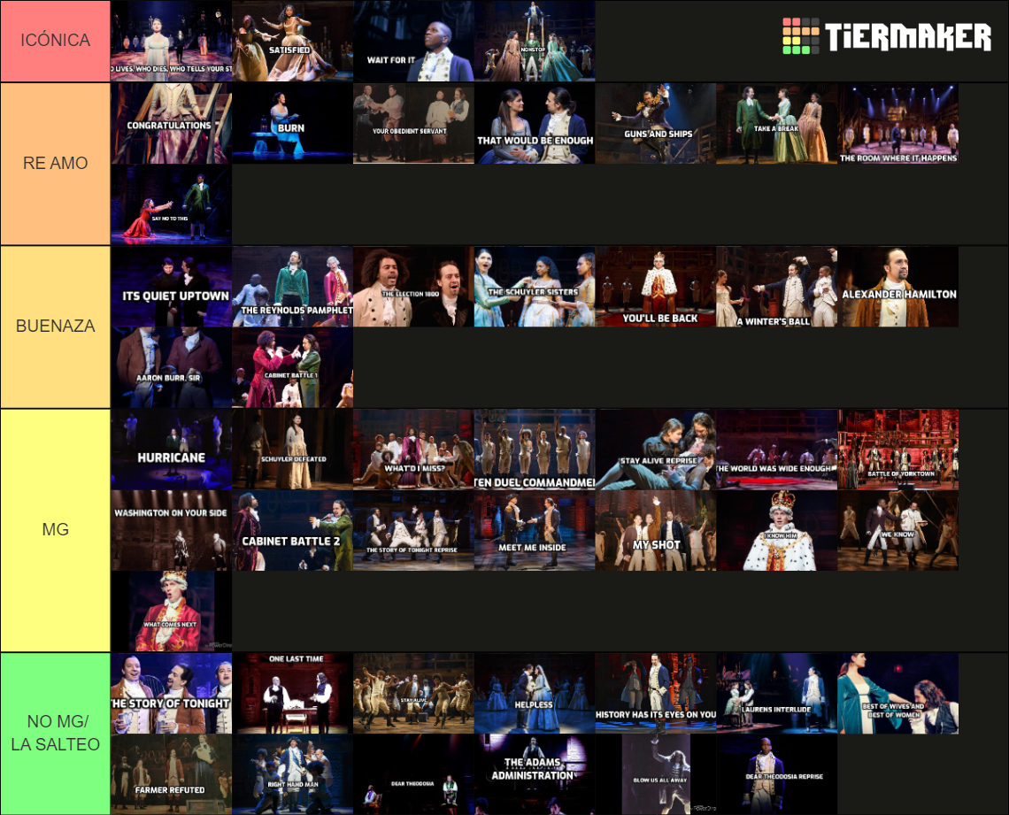 Hamilton (original broadway & deleted songs) Tier List (Community ...