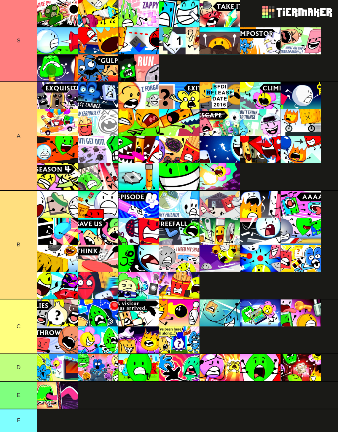 All BFDI episodes (as of TPOT 12) Tier List (Community Rankings) - TierMaker