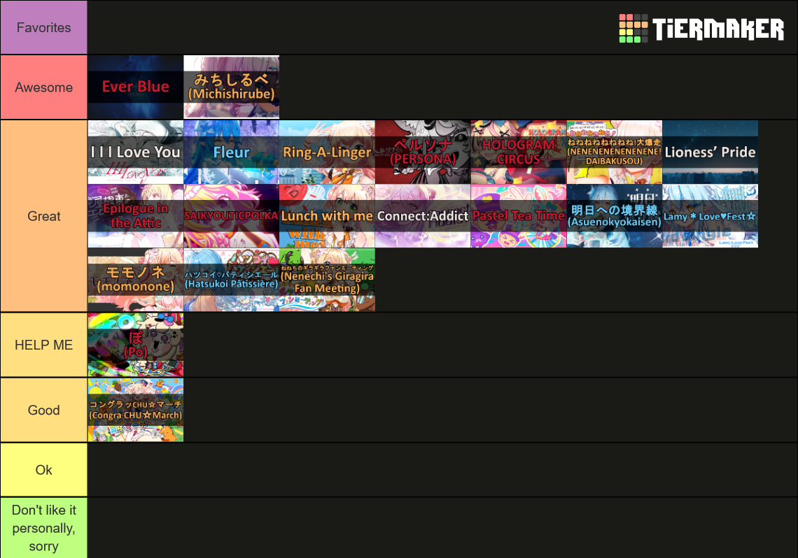 Hololive JP Gen 5 Original Songs (with labels) Tier List (Community Rankings) - TierMaker