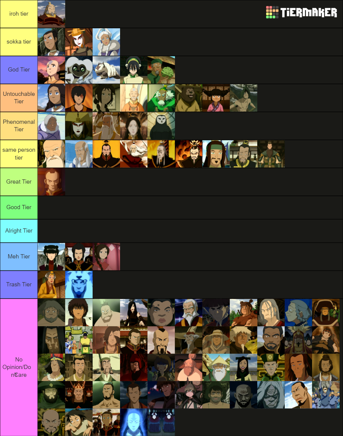 Ranking all Avatar: The Last Airbender Characters Tier List (Community Rankings) - TierMaker