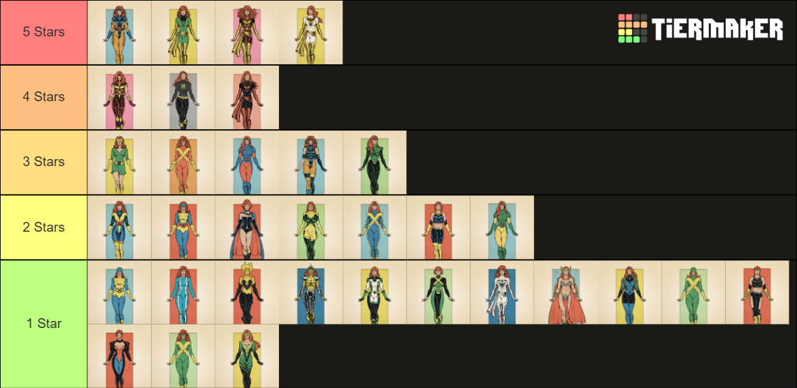 Jean Grey Uniforms Tier List (Community Rankings) - TierMaker