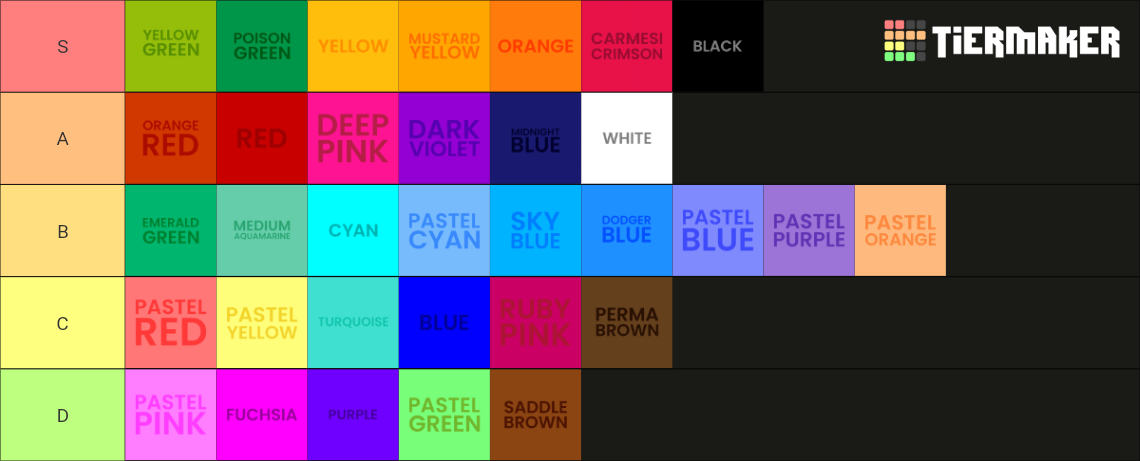 Ultimate Color Tier List (Community Rankings) - TierMaker