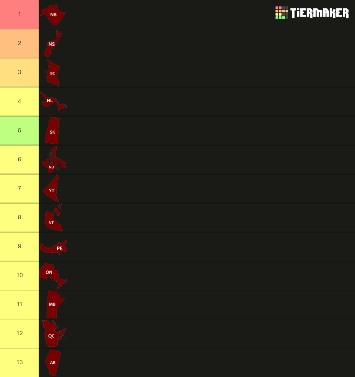 Canadian Shapes (Provinces and Territories) Tier List (Community ...