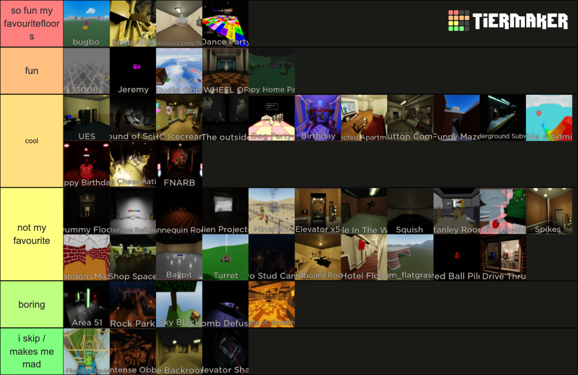 Regretevator Floor Teirlist Tier List (Community Rankings) - TierMaker