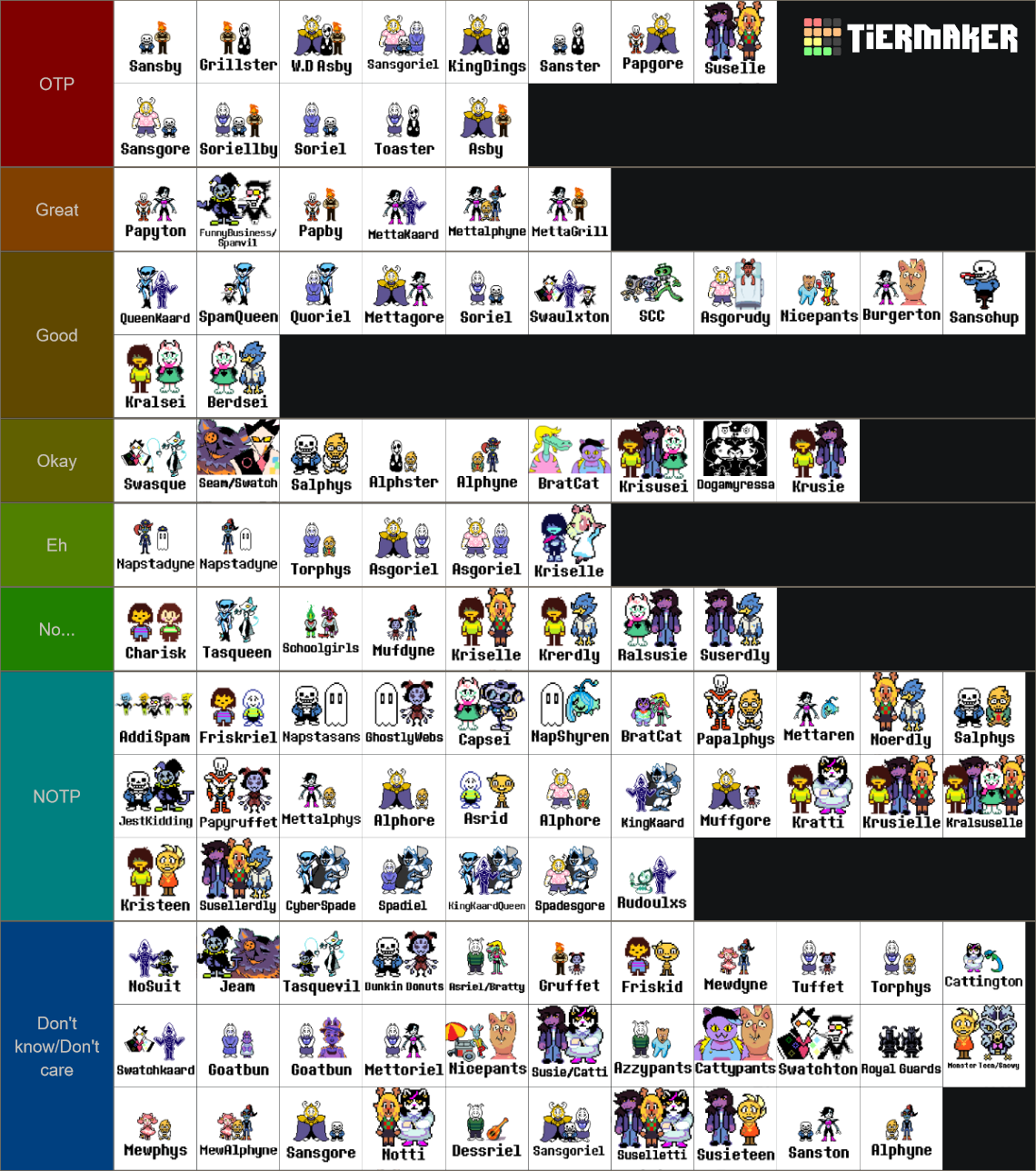 Undertale & Deltarune Ship Tierlist (with labels) Tier List (Community Rankings) - TierMaker