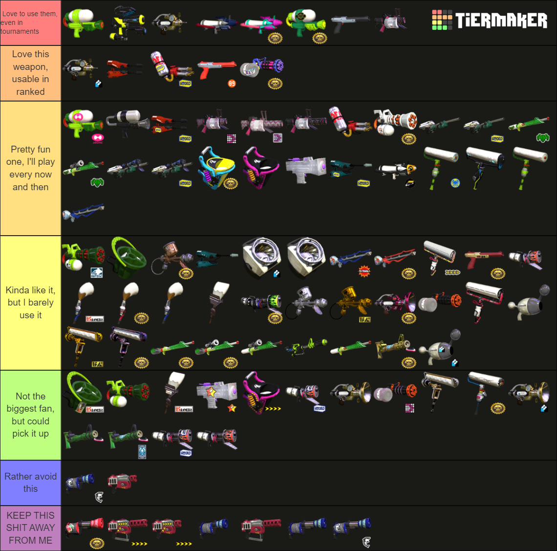 Splatoon 1 Weapons Tier List (Community Rankings) - TierMaker