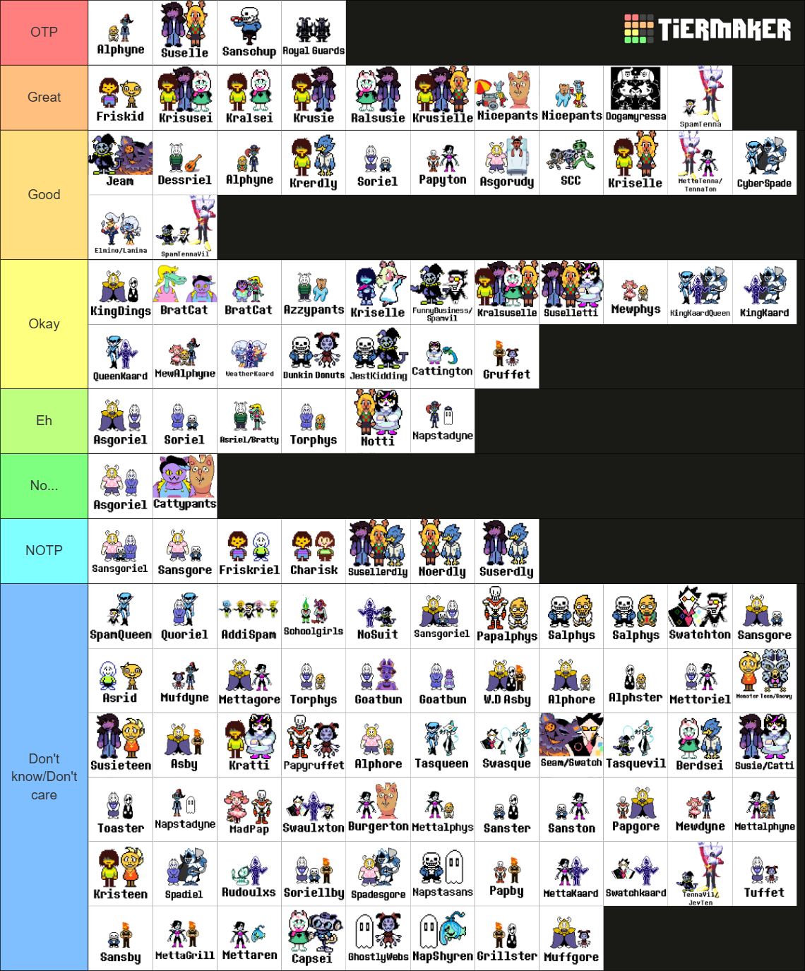 Undertale & Deltarune Ship Tierlist (with labels) Tier List (Community ...