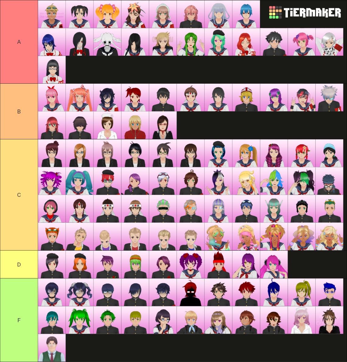 Yandere Simulator Characters Tier List (Community Rankings) - TierMaker