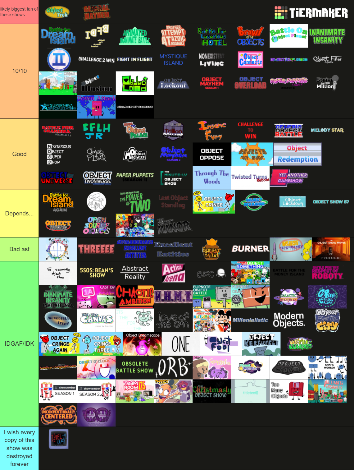 OBJECT SHOWS (120+ SHOWS) Tier List (Community Rankings) - TierMaker