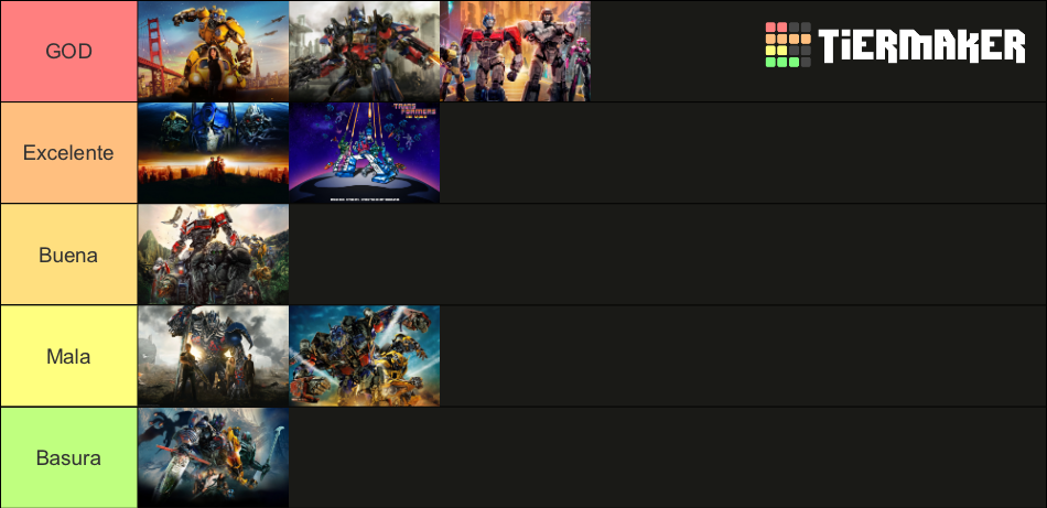 Transformers Movies Ranked Tier List (Community Rankings) - TierMaker