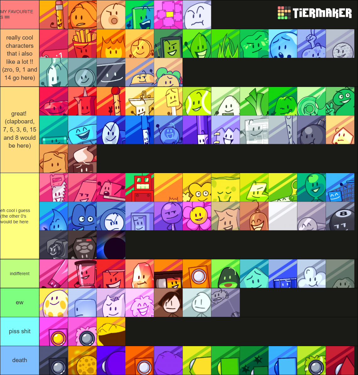 Mega BFDI Tierlist. Tier List (Community Rankings) - TierMaker