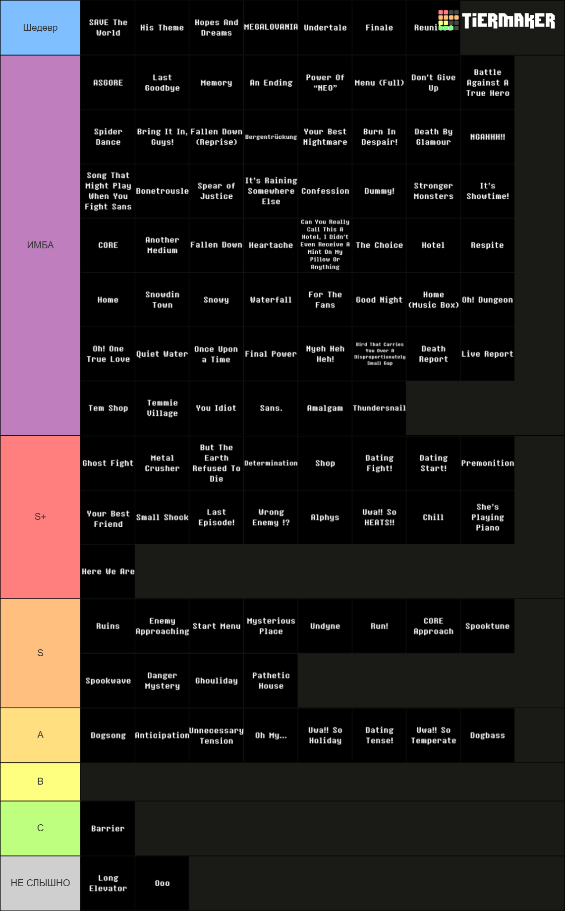 Undertale OST Tier List (Community Rankings) - TierMaker