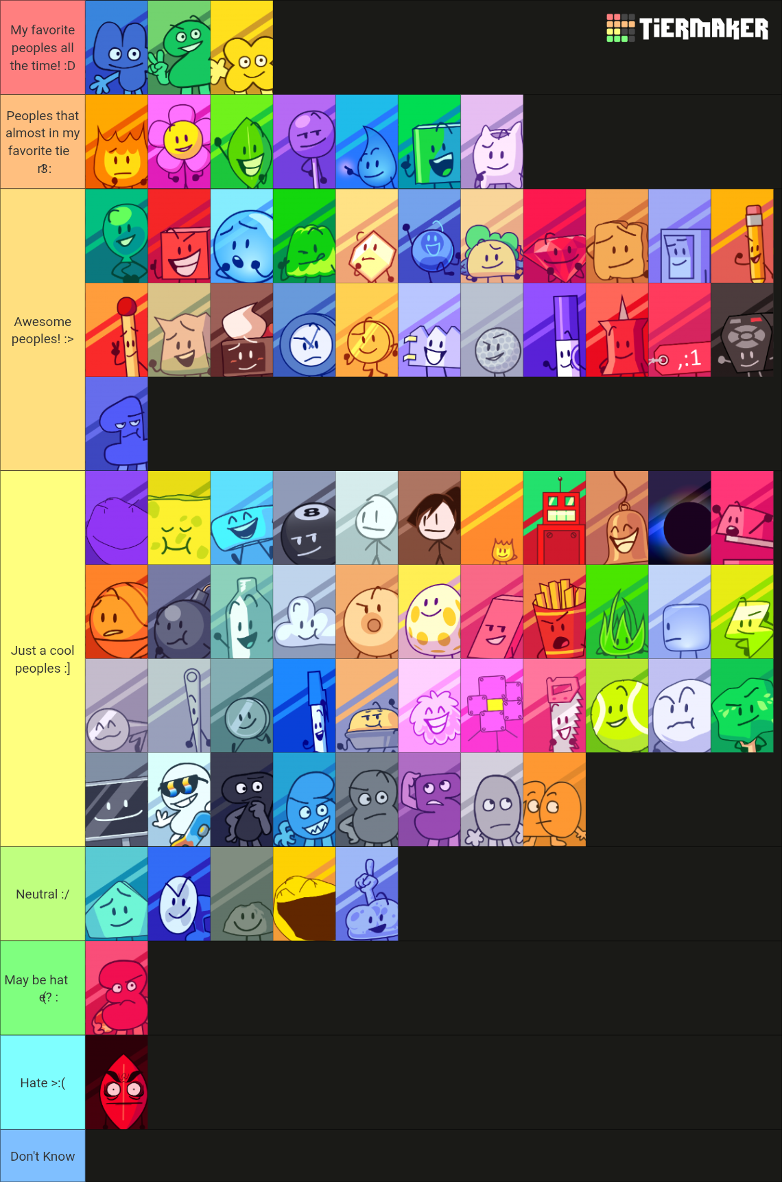 BFDI Ultimate! Tier List (Community Rankings) - TierMaker