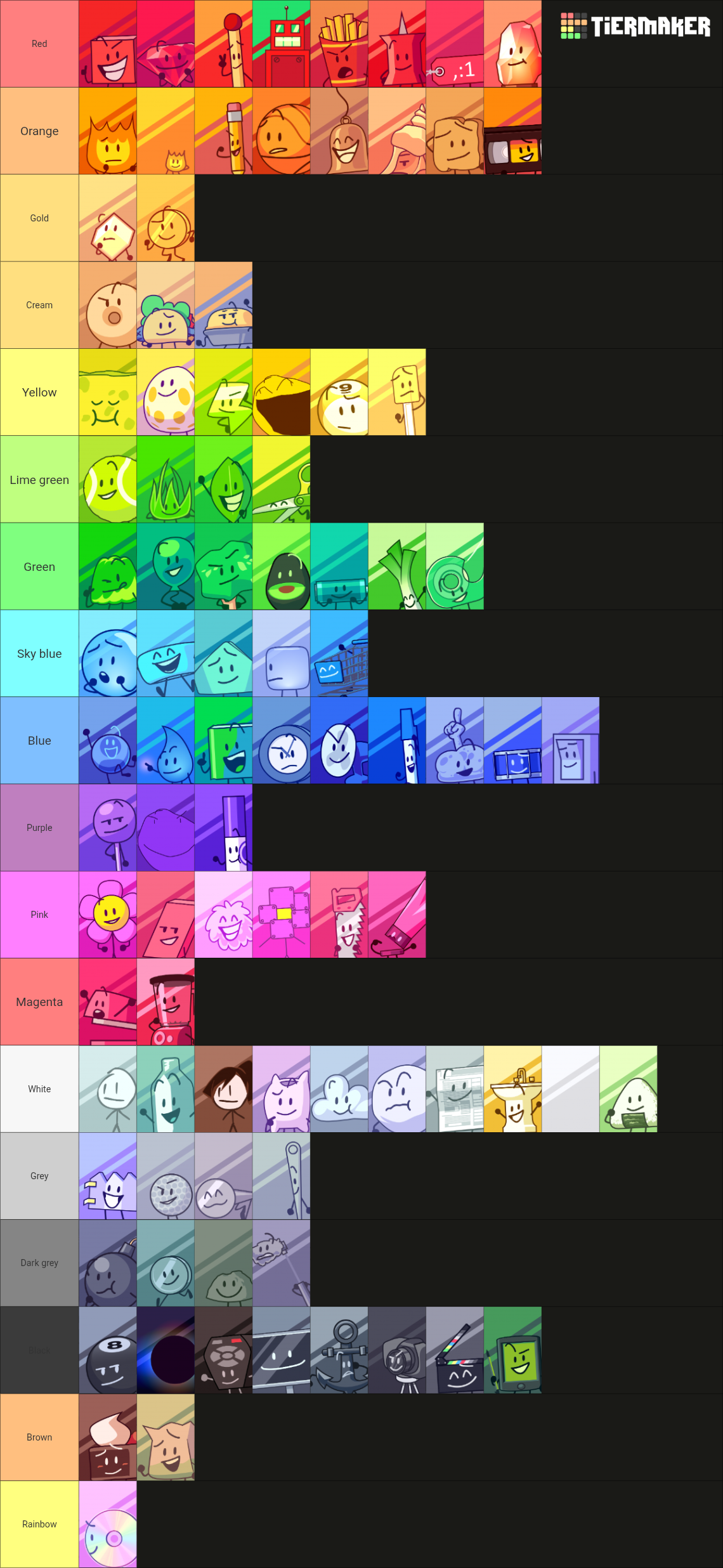 BFDI Ultimate! Tier List (Community Rankings) - TierMaker
