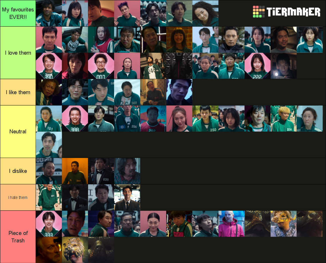 Squid Game Characters Tierlist *100+* (Seasons 1-3) FINAL Tier List ...