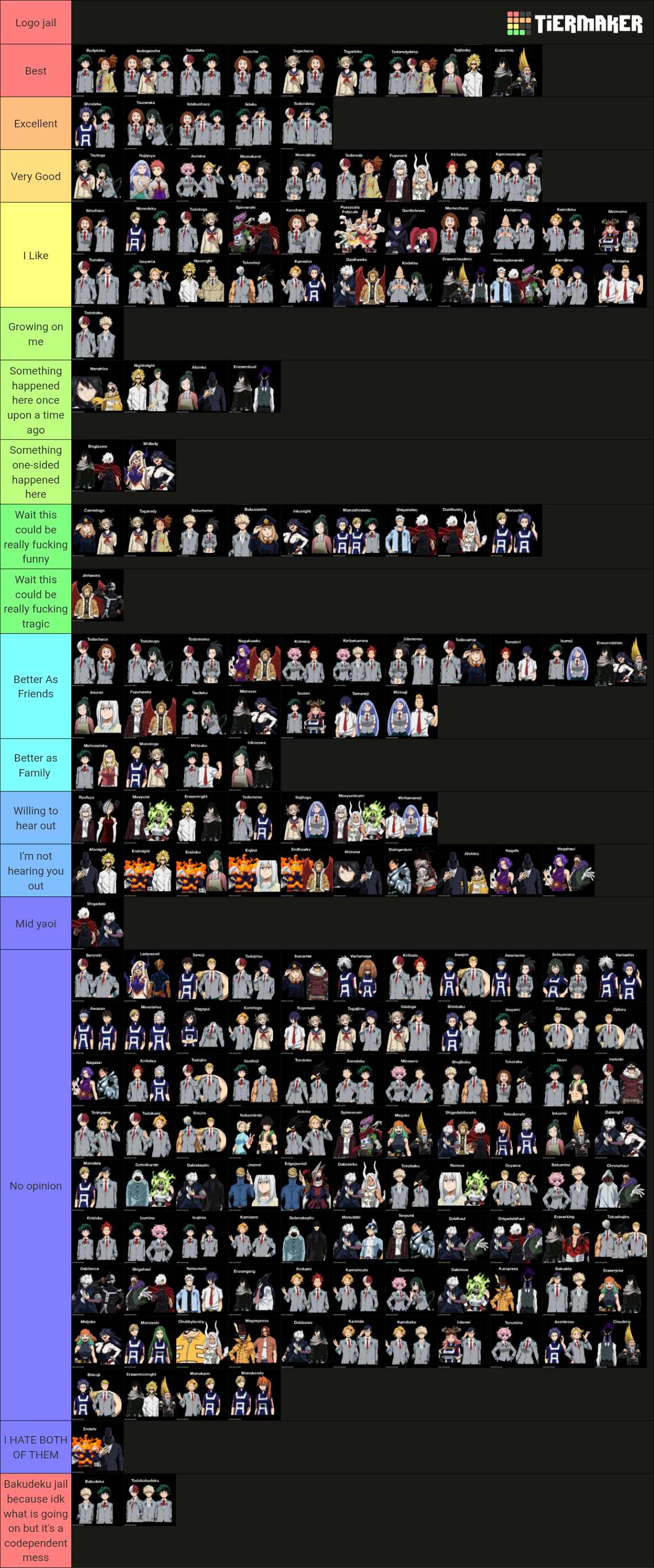 MHA Ships — WITH RAREPAIRS Tier List (Community Rankings) - TierMaker