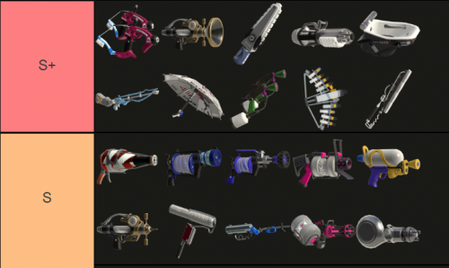 Create a 53 Weapons (3d) of Salmon Run Next Wave (Splatoon3 v2.0.1) Tier List - TierMaker