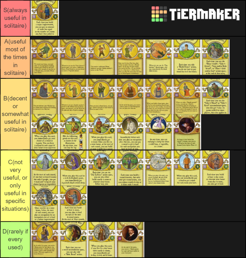 Agricola Revised Base occupations - Solitaire Tier List (Community ...
