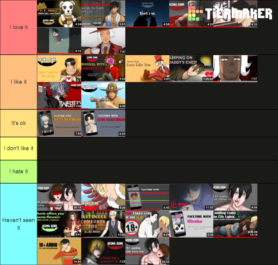 Akuma ASMR's videos Tier List (Community Rankings) - TierMaker
