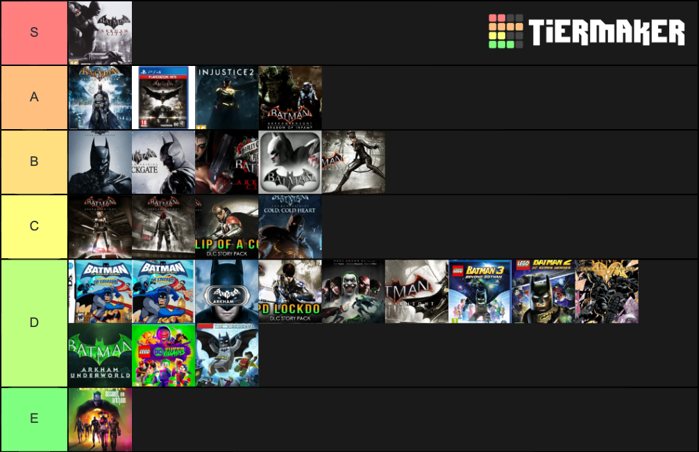Batman Arkham videogames Rank Tier List (Community Rankings) - TierMaker