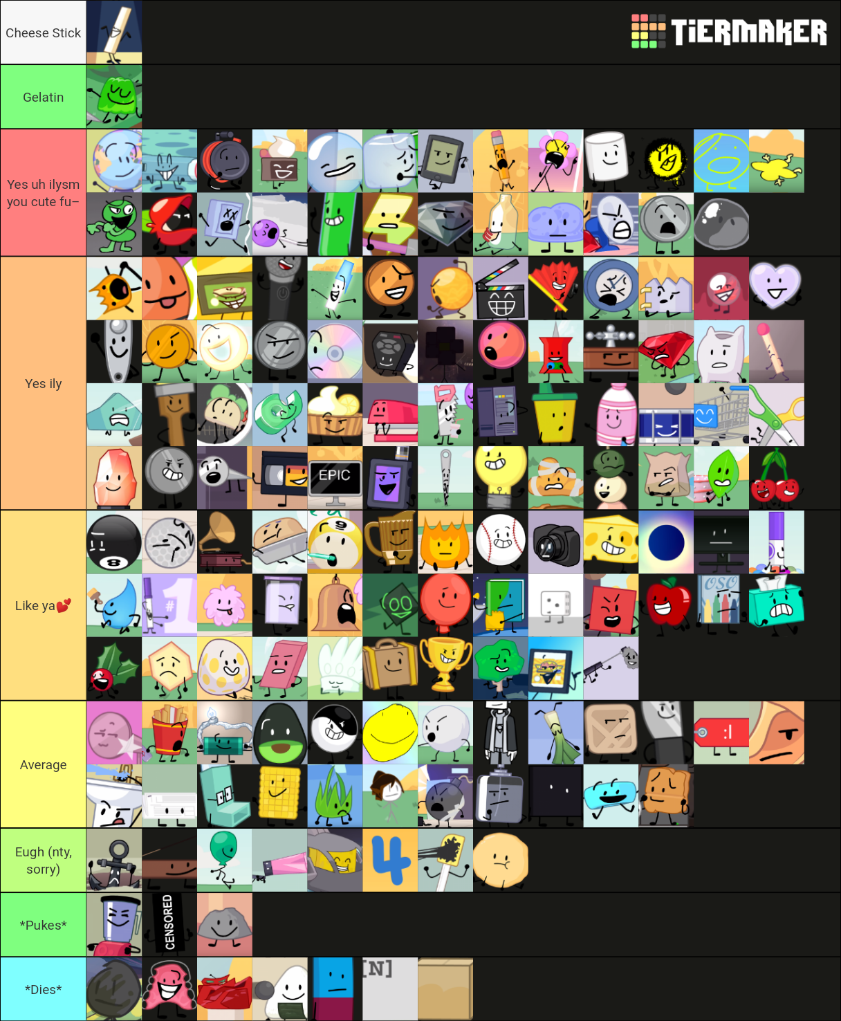 bfb,tpot rcs,ii,yag,and oso characters Tier List (Community Rankings ...
