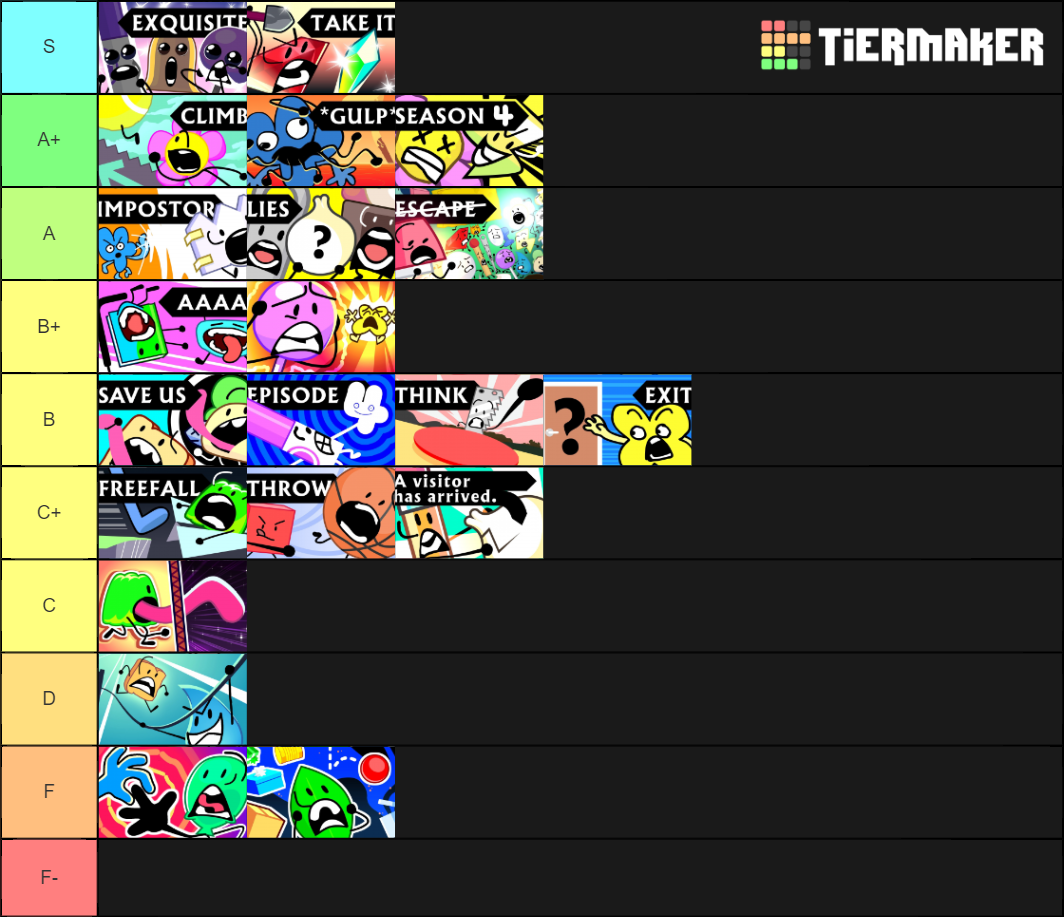 BFDI All Seasons Episodes Tier List (Community Rankings) - TierMaker