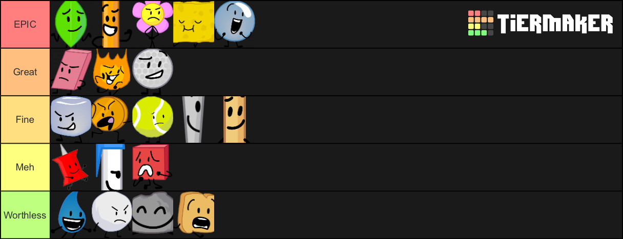 BFDI IMO Tier List (Community Rankings) - TierMaker