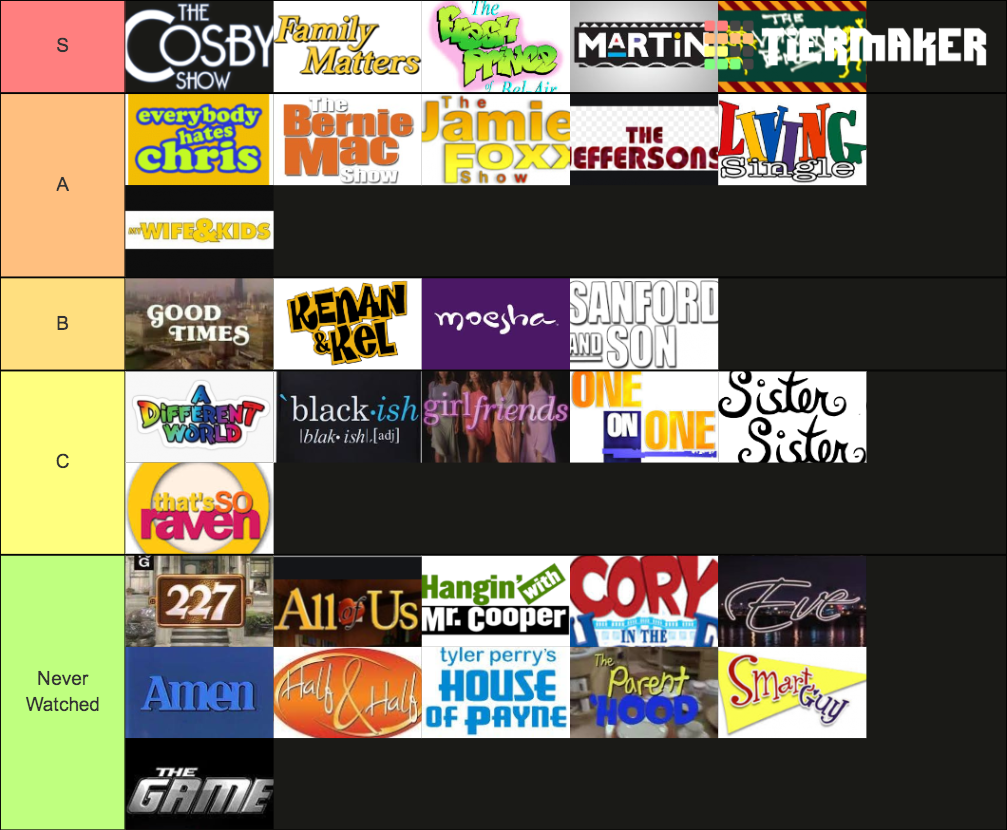 Black American Sitcoms Tier List (Community Rankings) - TierMaker