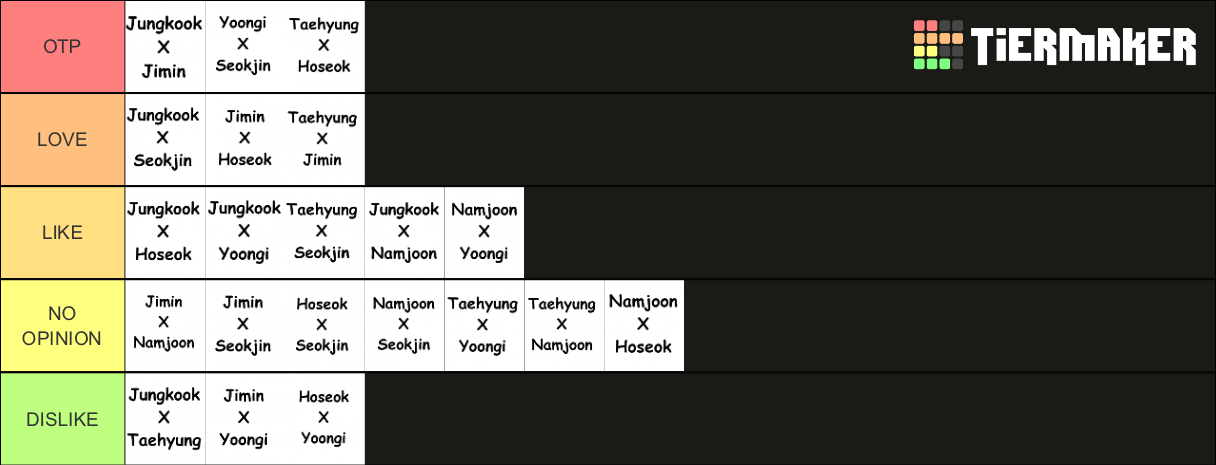 BTS Ships (easy to read) Tier List (Community Rankings) - TierMaker