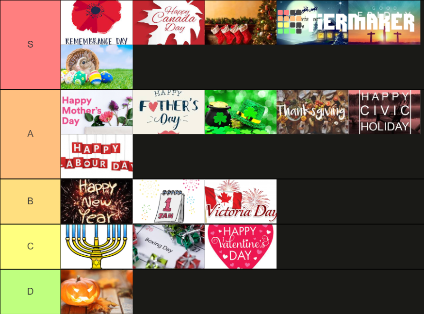 Canadian holidays Tier List (Community Rankings) - TierMaker
