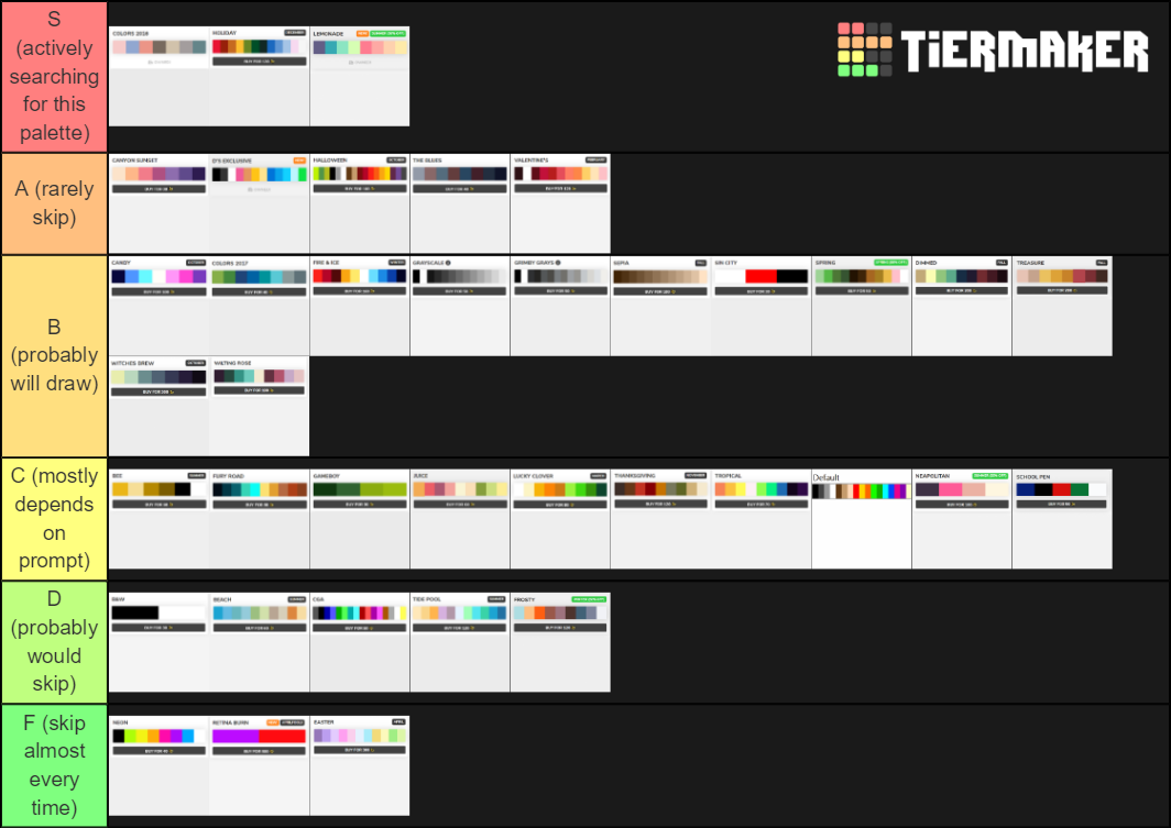 Drawception Palettes Tier List (Community Rankings) - TierMaker