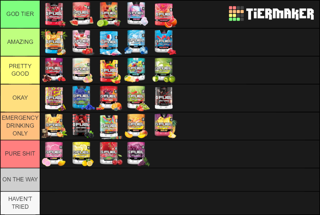 Every Single GFUEL Flavor Up To Spicy Demonade Tier List (Community ... Every Single GFUEL Flavor Up To Spicy Demonade Tier List (Community ...