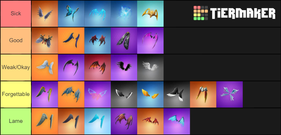 Fortnite Every Wing Back Bling Tier List (Community Rankings) - TierMaker